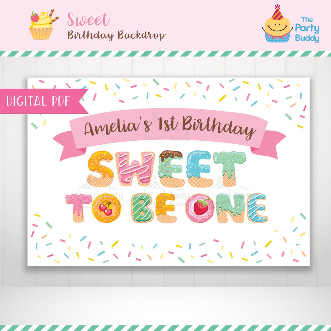 Sweet One Girls 1st Birthday Backdrop PDF DIGITAL Printable | Ice Cream ...