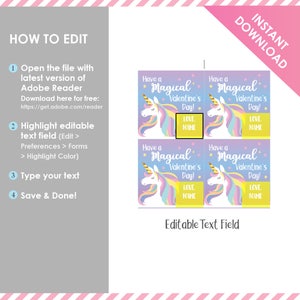 Magical VALENTINES Day Unicorn Gift Tag Printable Girls Valentine Favor ...