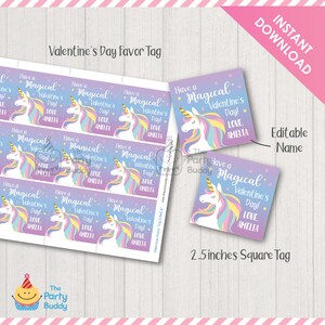 Magical VALENTINES Day Unicorn Gift Tag Printable Girls Valentine Favor ...