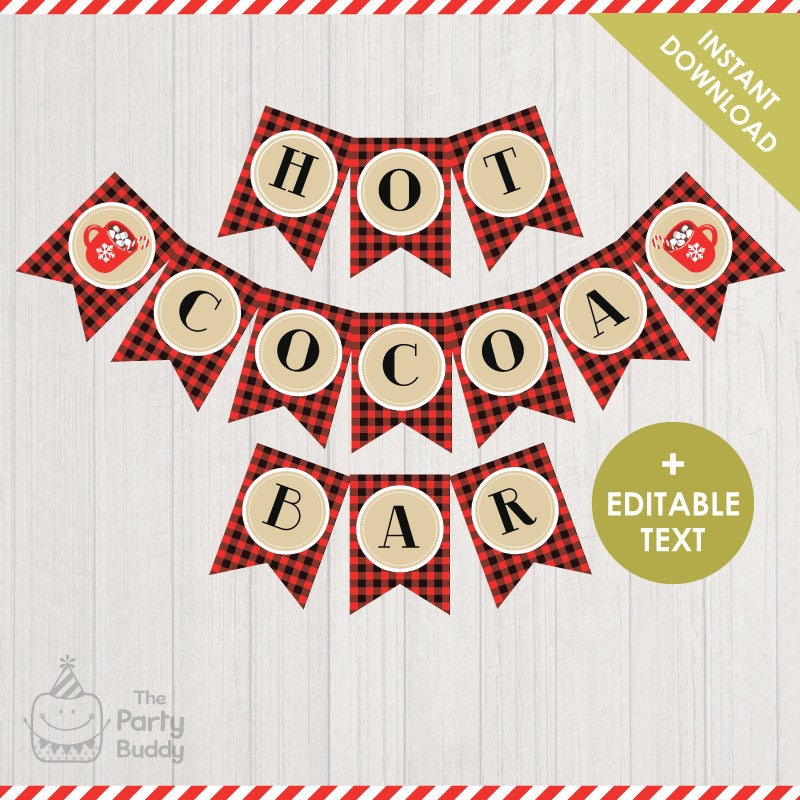 Hot Cocoa Bar Banner Digital Printable EDITABLE Text | Winter Holiday ...