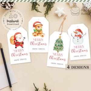 Cute Christmas Gift Tag Printable Bundle Kids Holiday Santa Favor Tags ...