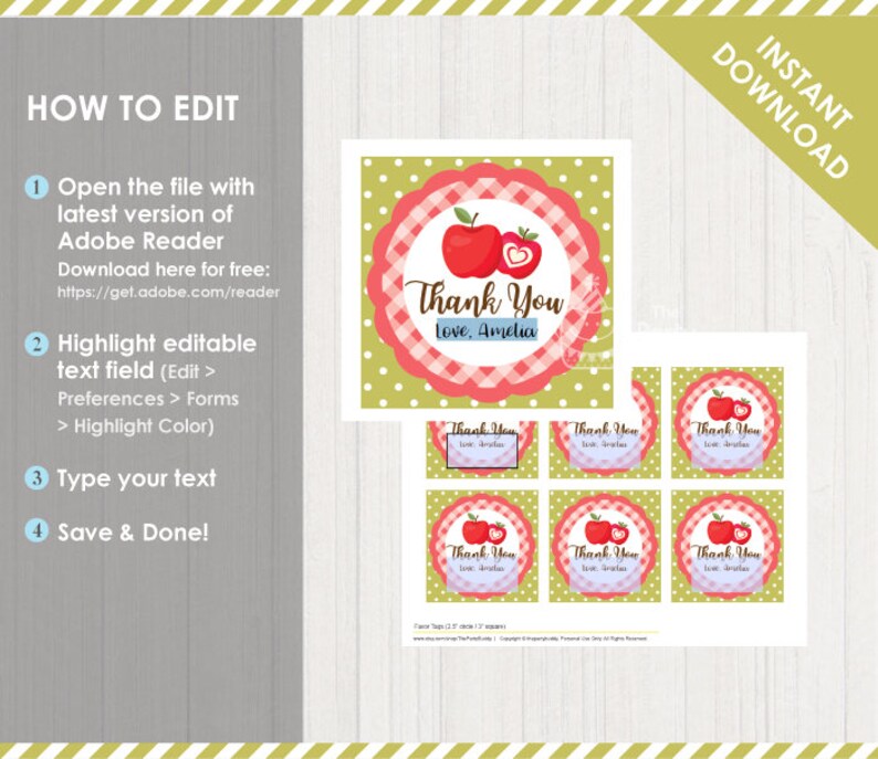 Apple Favor Tag Thank You Tag Printable Apple of Our Eye - Etsy