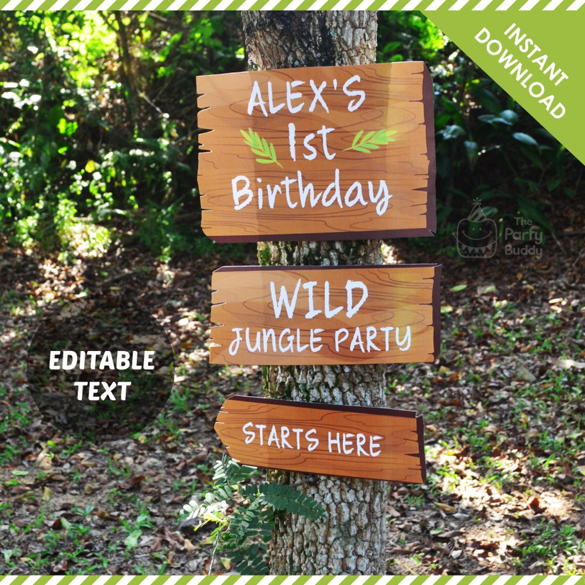 Jungle Party Sign EDITABLE Text Wood Like Pattern Signage - Etsy UK