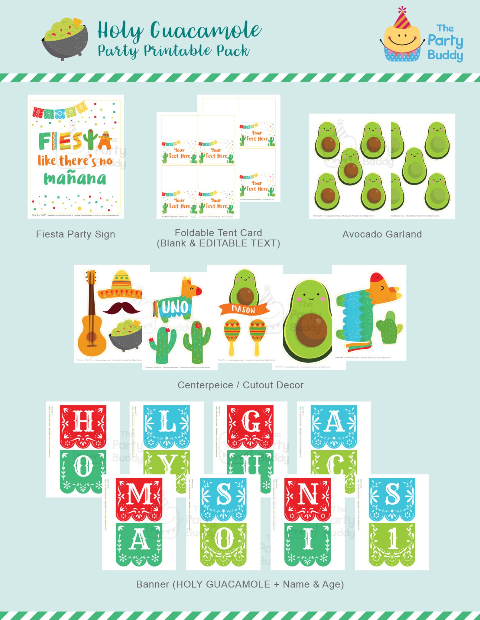 Holy Guacamole Fiesta Party Pack Avocado Cactus Birthday - Etsy