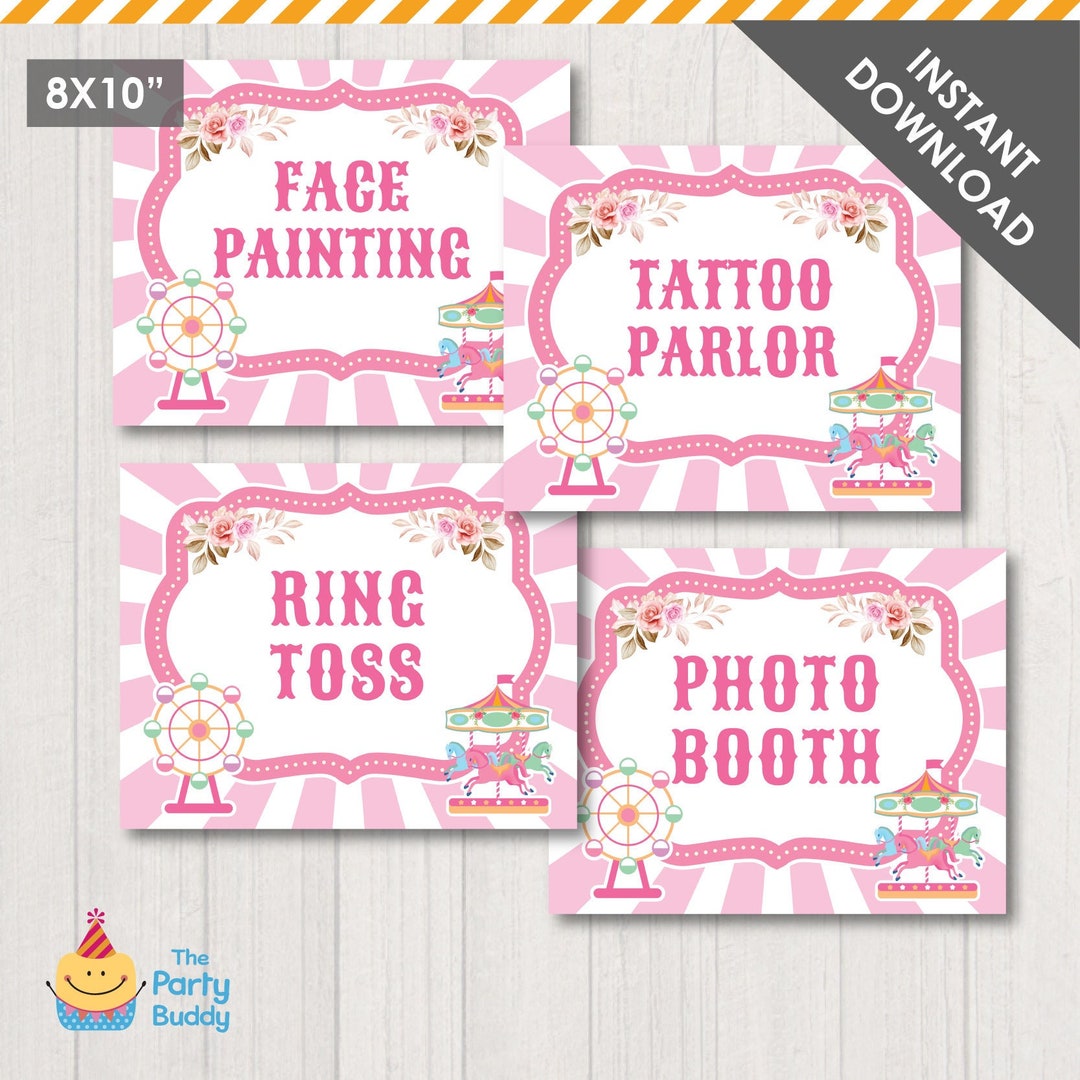 Girls Carnival Signs Pink 8x10 | Ring Toss Sign | Face Painting Sign ...
