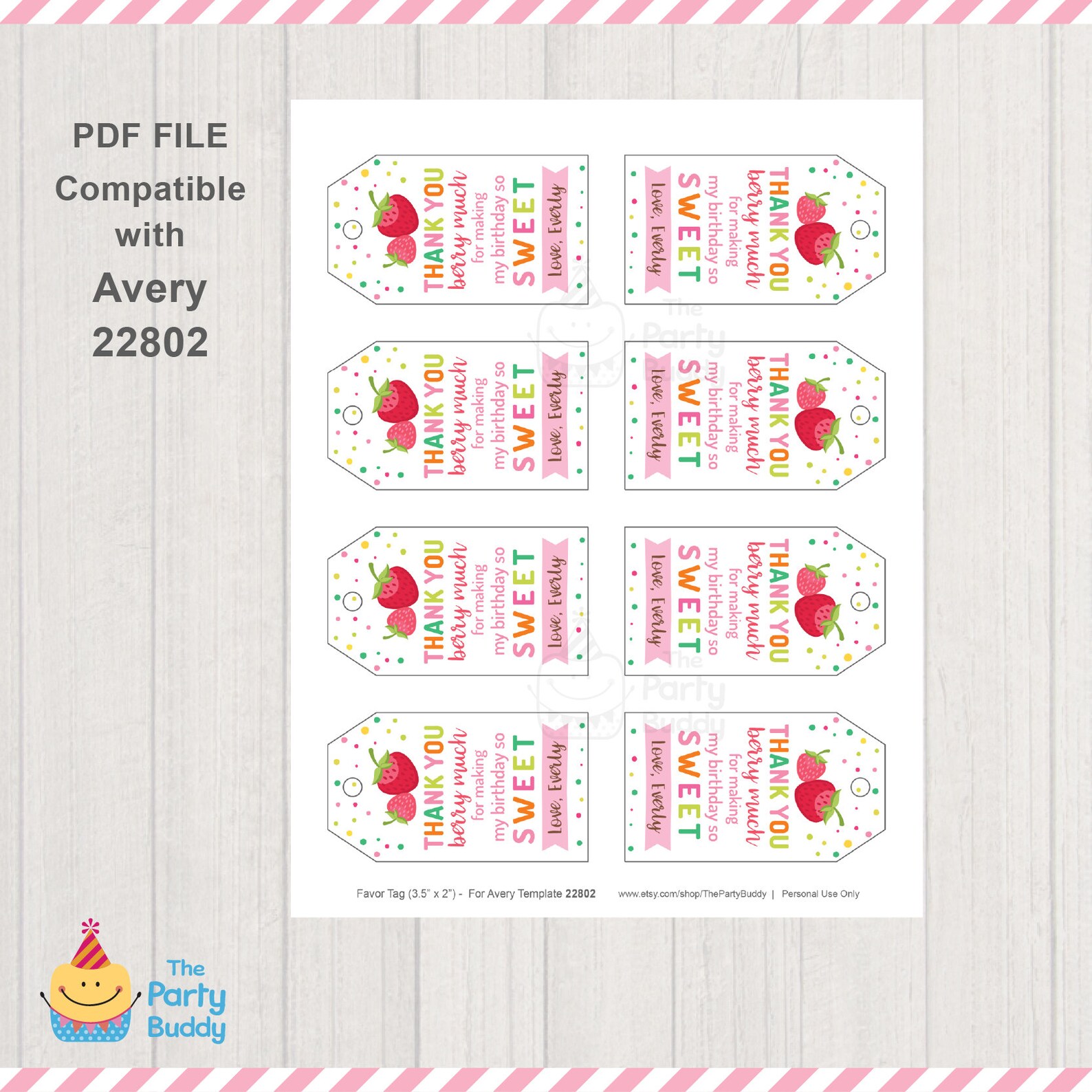 Berry Sweet Birthday Party Favor Tag PERSONALIZED Printable | Girls ...