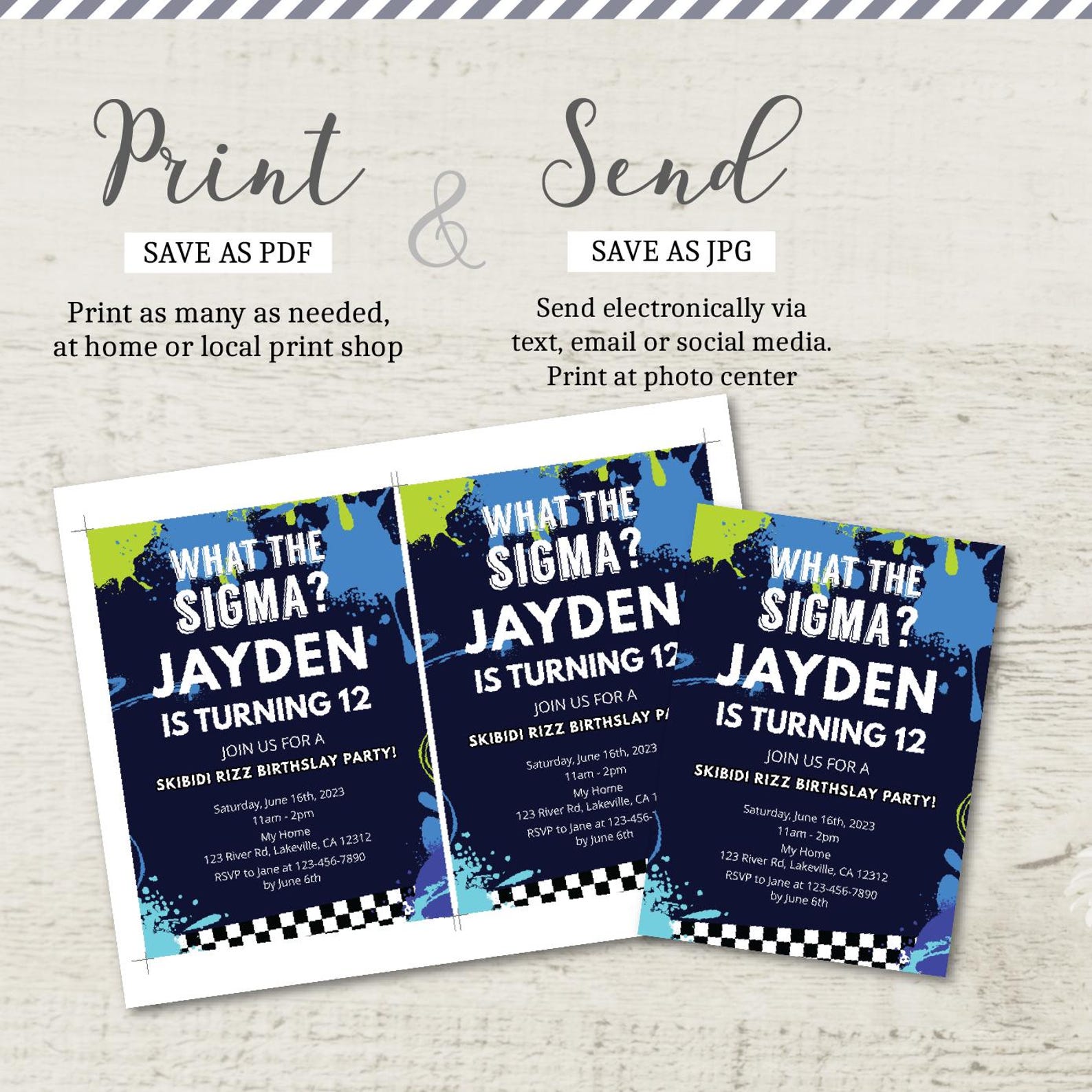 What the Sigma Teen Slang Birthday Invitation | Gen Z Alpha Boy Blue ...