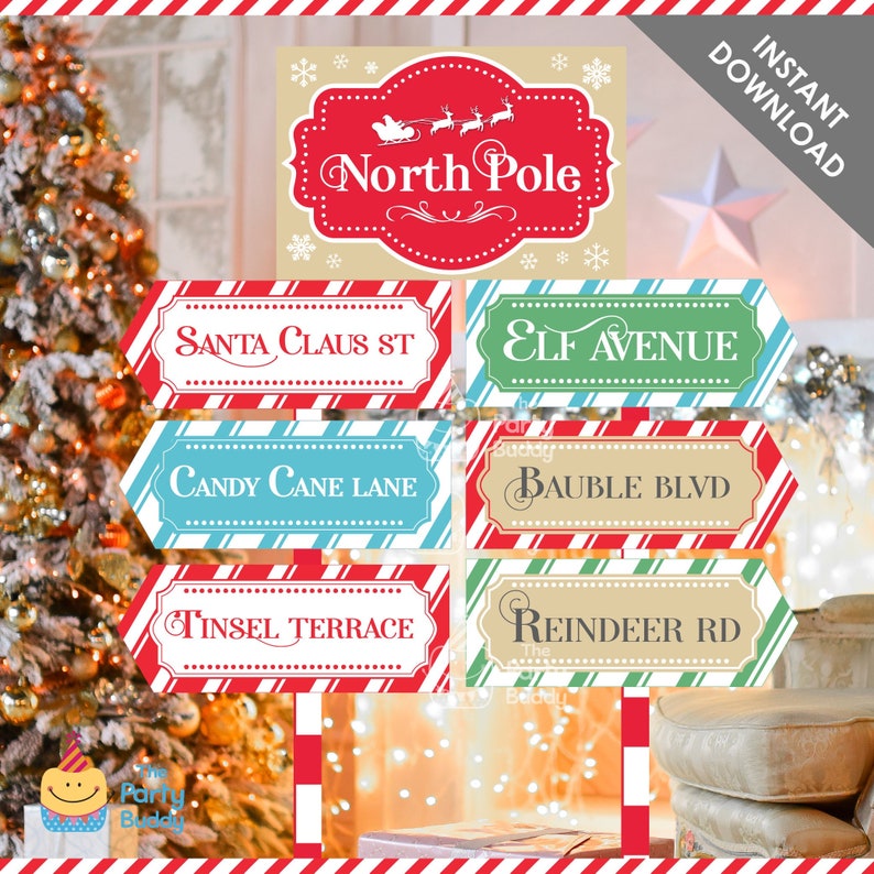 Christmas Street Signs Printable Decor | North Pole Santa Claus ...