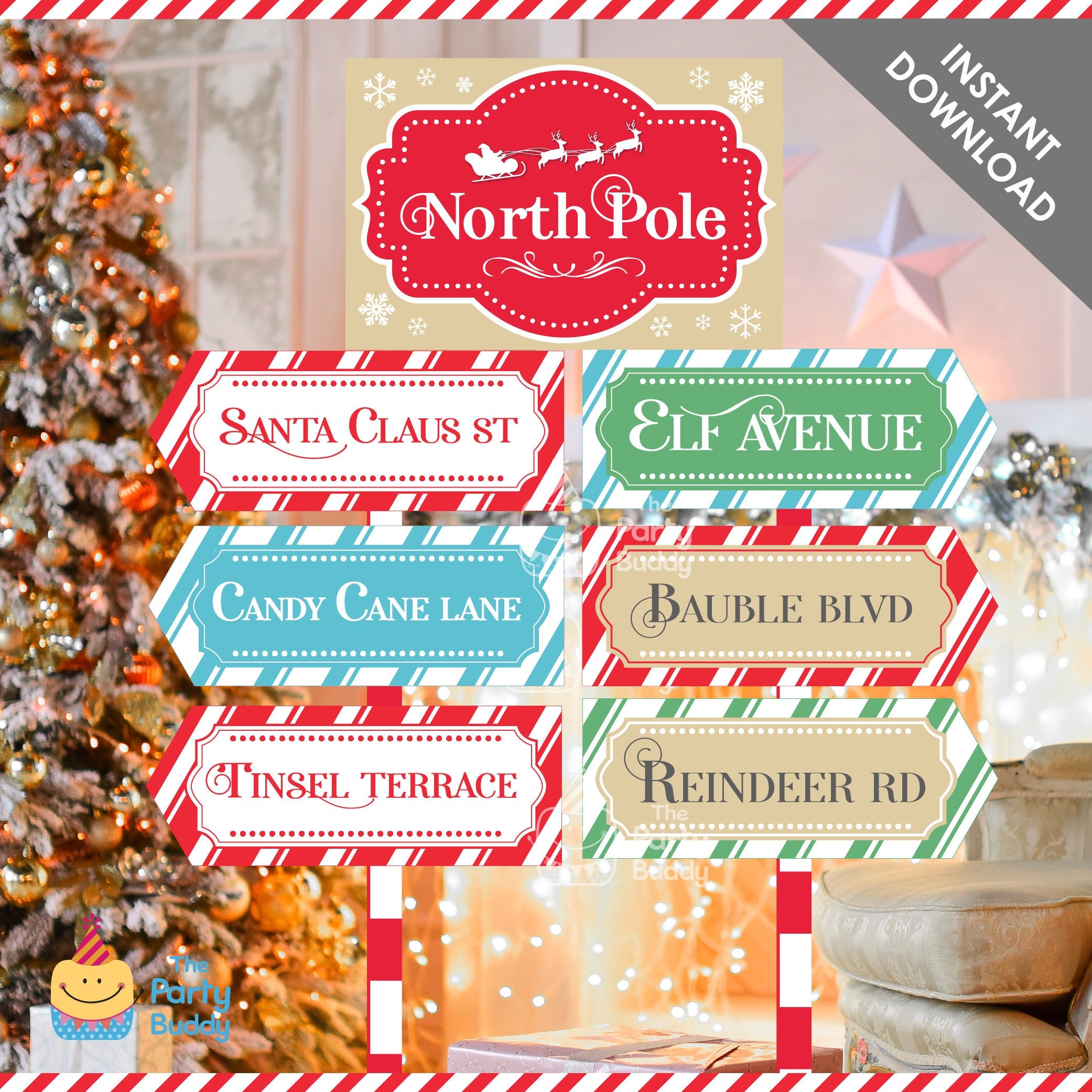 Christmas Street Signs Printable Decor | North Pole Santa Claus ...