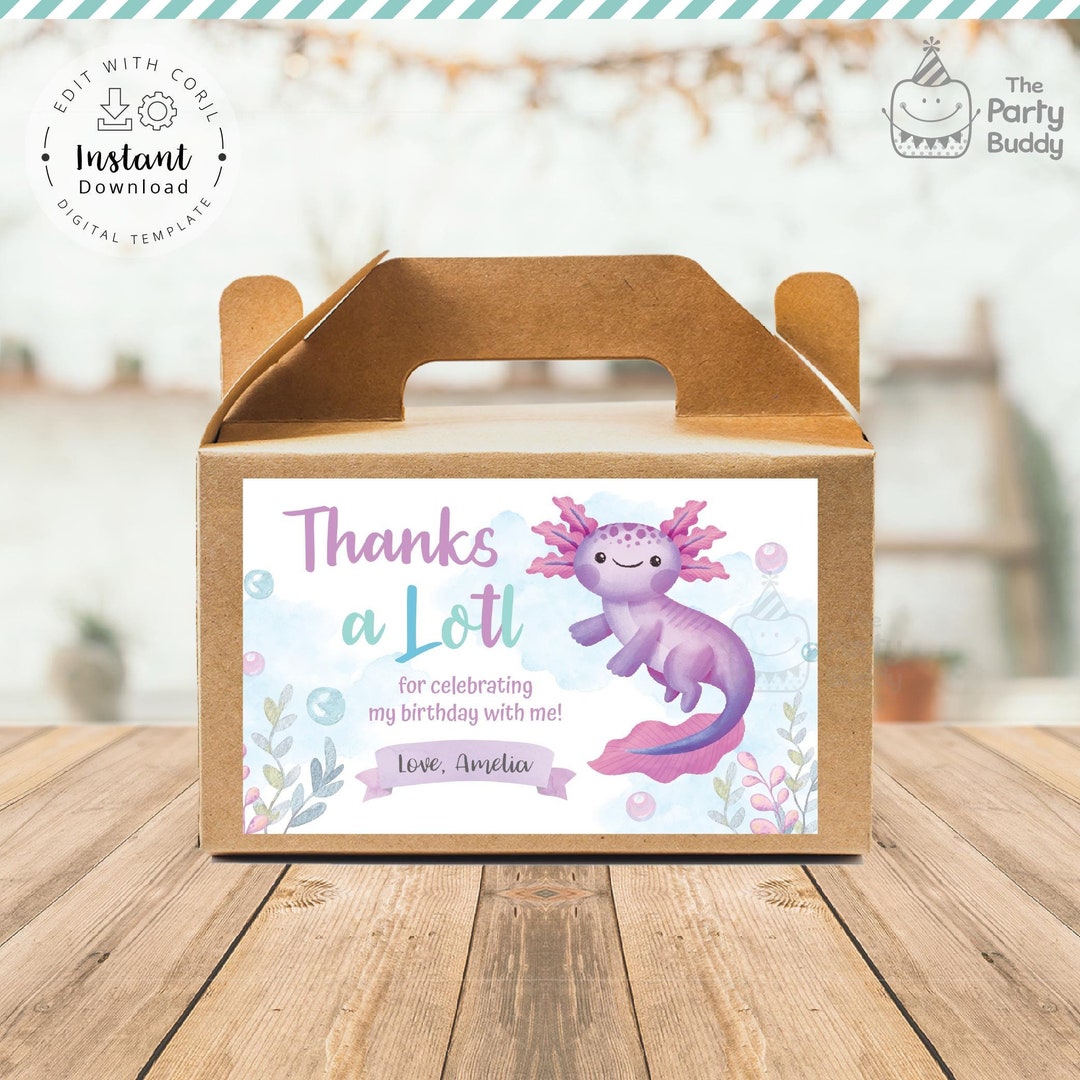 Axolotl Party Favor Box Label Printable Editable | Purple Axolot ...