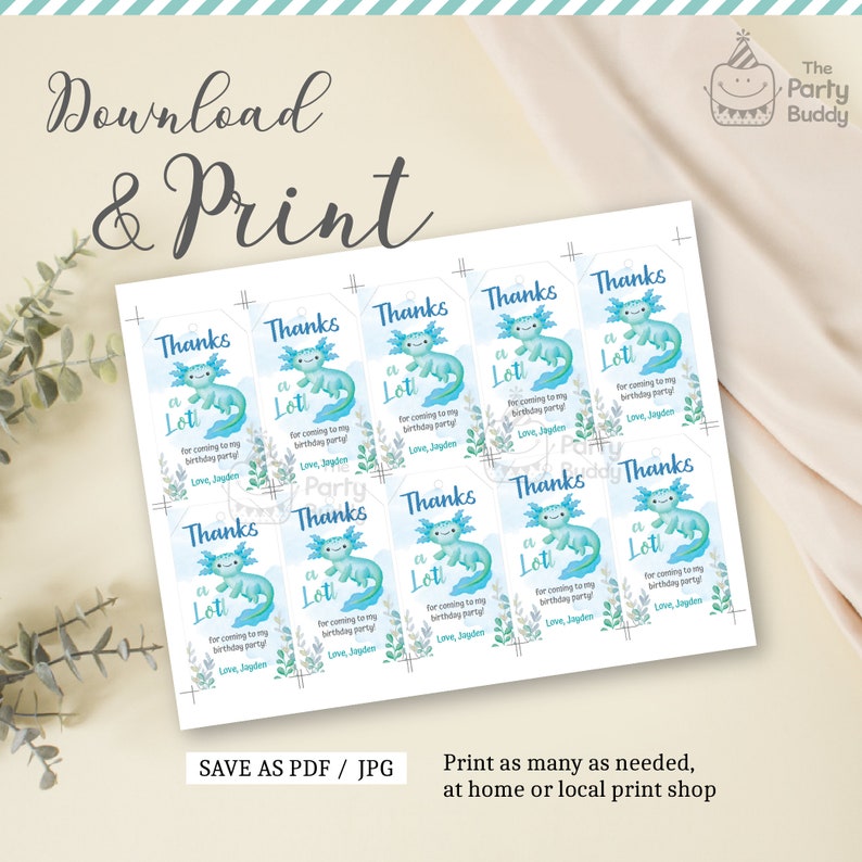 Editable Blue Axolotl Favor Tag | Thanks a Lotl Boys Birthday Party ...