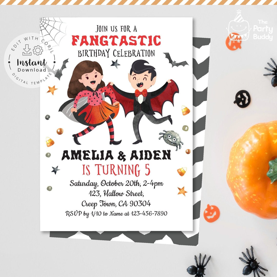 Editable Fangtastic Vampire Party Invitation | Kids Boy Girl Spooky ...