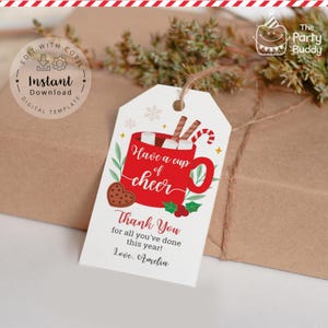 Cup of Cheer Christmas Favor Tag for Teacher | School Holiday Hot Cocoa ...
