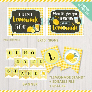 Lemonade Stand Printable Kit | Sunshine Party Decor | INSTANT Download ...