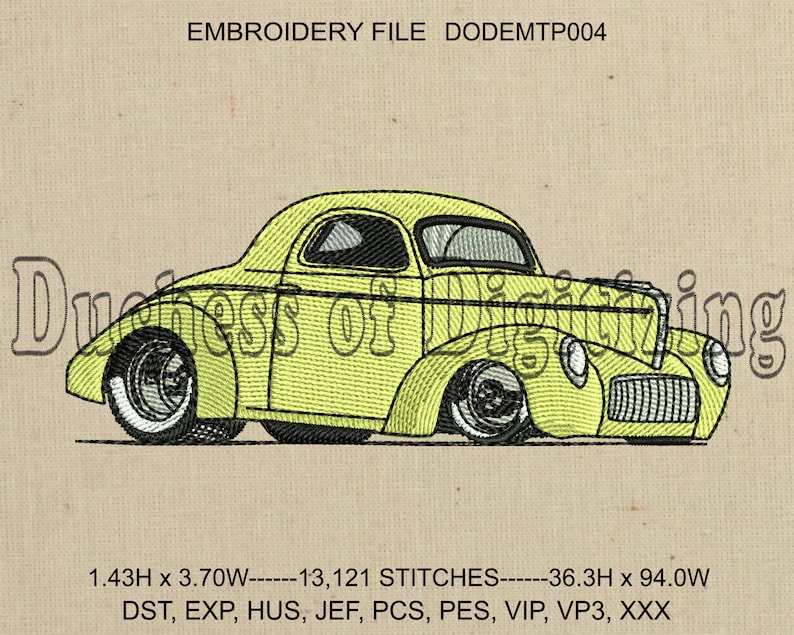 Roadster Embroidery Design, Car Embroidery Design, Automobile ...