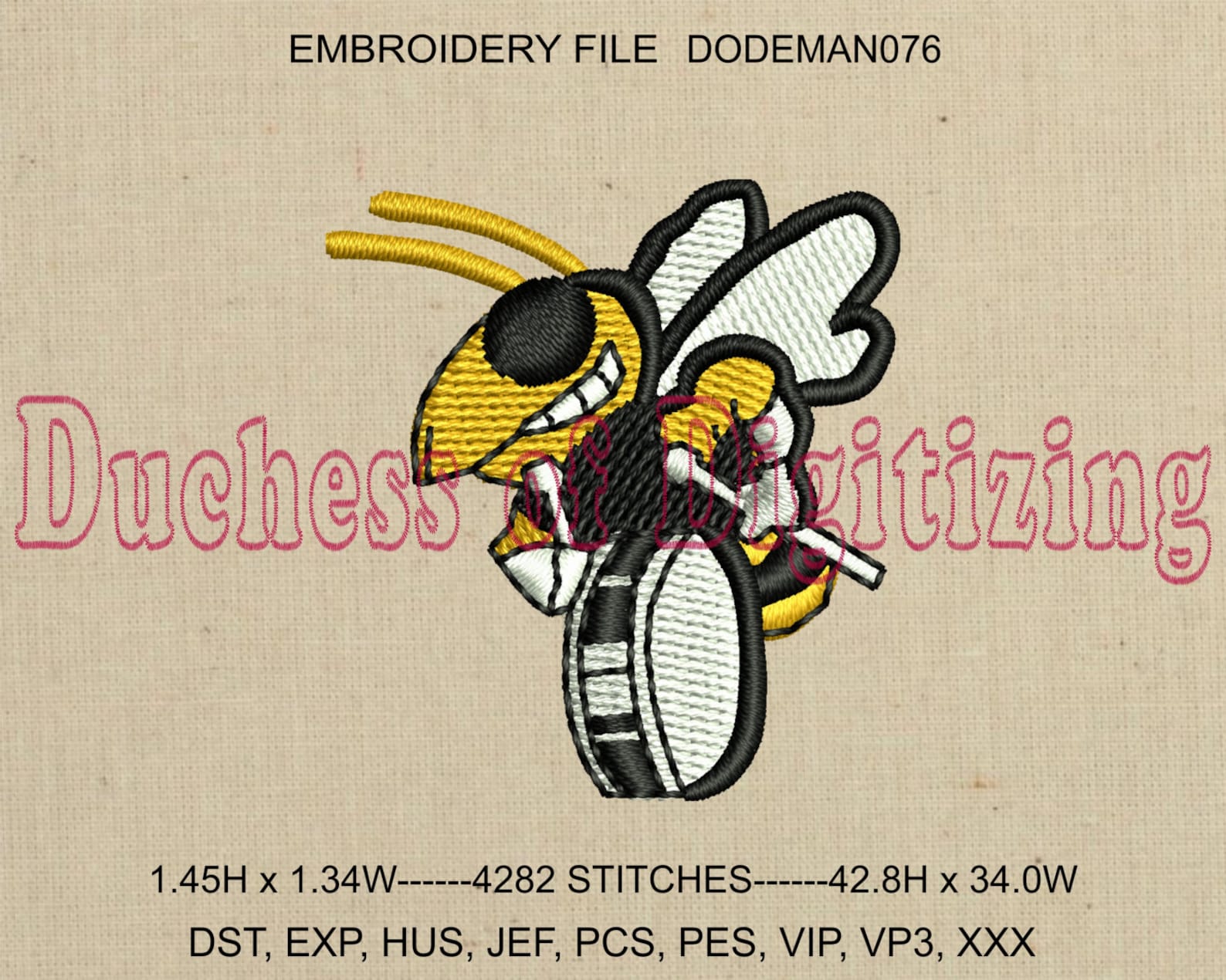 Hornet Mascot Embroidery Design Hornet Embroidery Design | Etsy