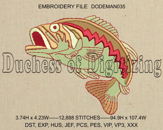 Large Mouth Bass Embroidery Design Fish Embroidery Design | Etsy