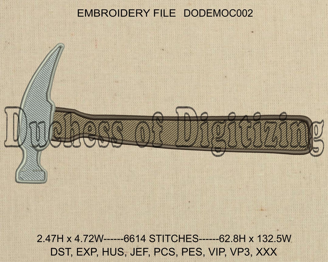 Hammer Embroidery Design, Hammer Embroidery File, DODEMOC002 - Etsy
