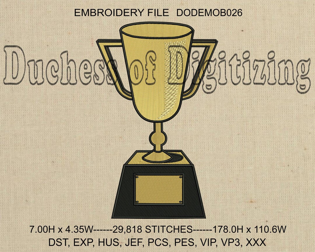 Trophy Embroidery Design, Trophy Embroidery File, DODEMOB026 - Etsy
