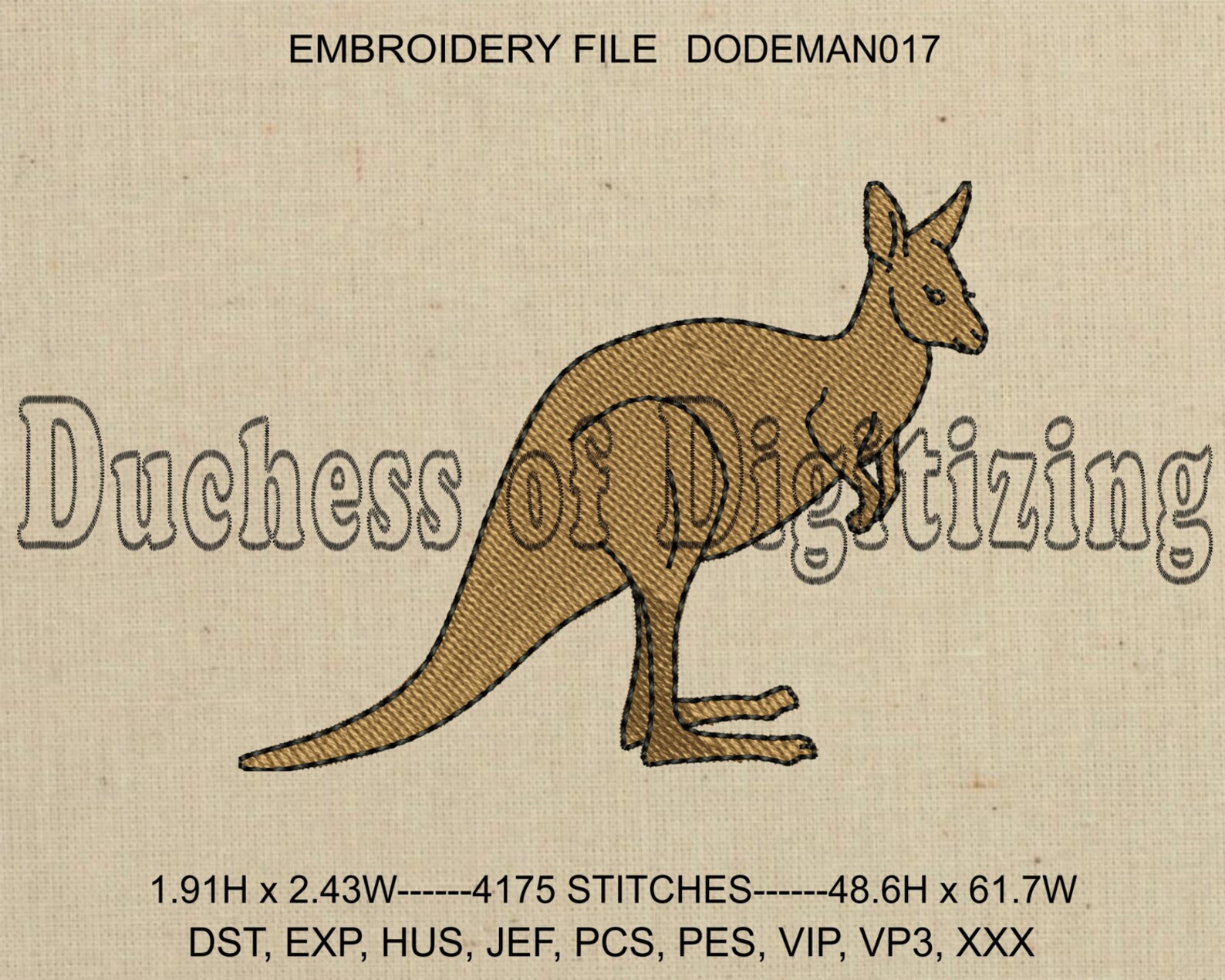 Kangaroo Embroidery Design, Kangaroo Embroidery File, DODEMAN017 - Etsy