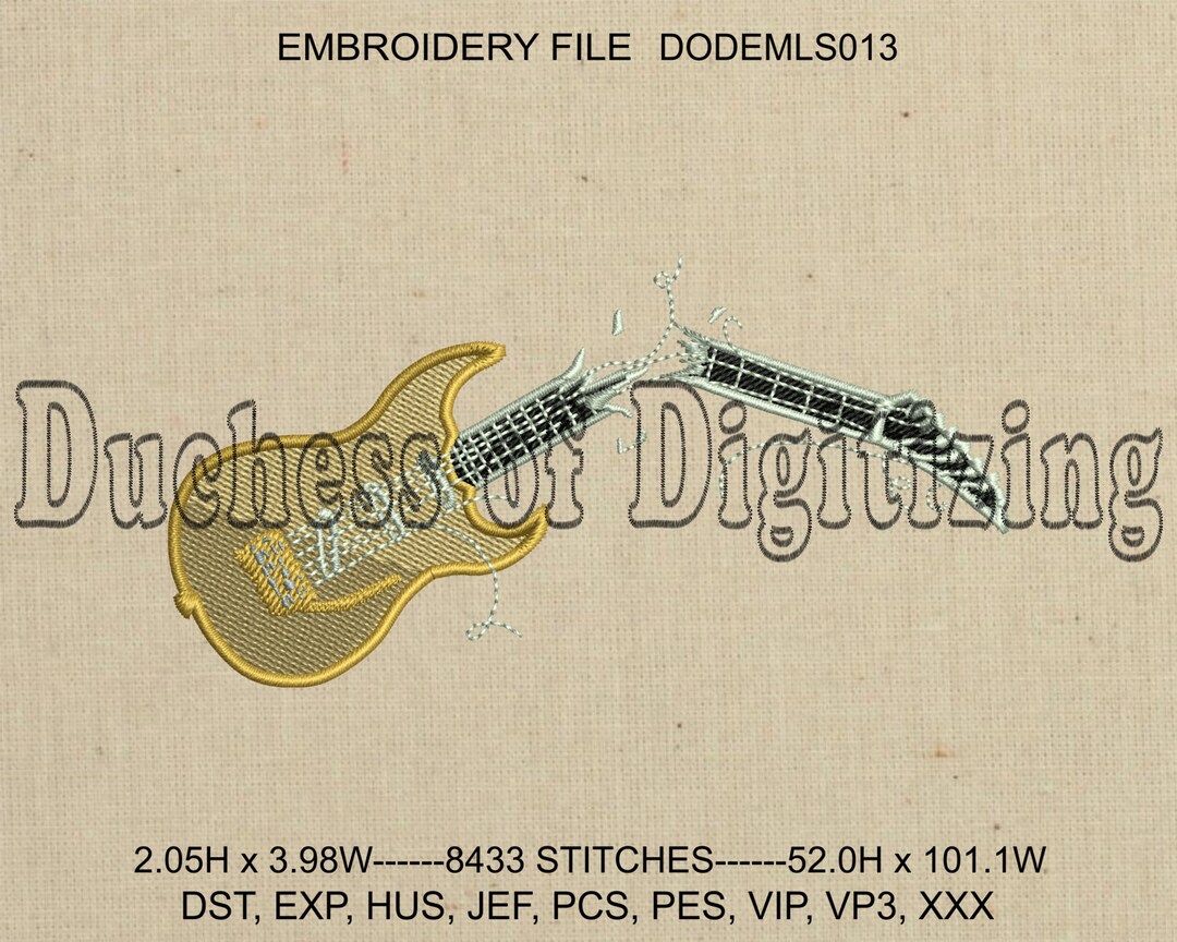 Broken Guitar Embroidery Design, Broken Guitar Embroidery File, Music ...