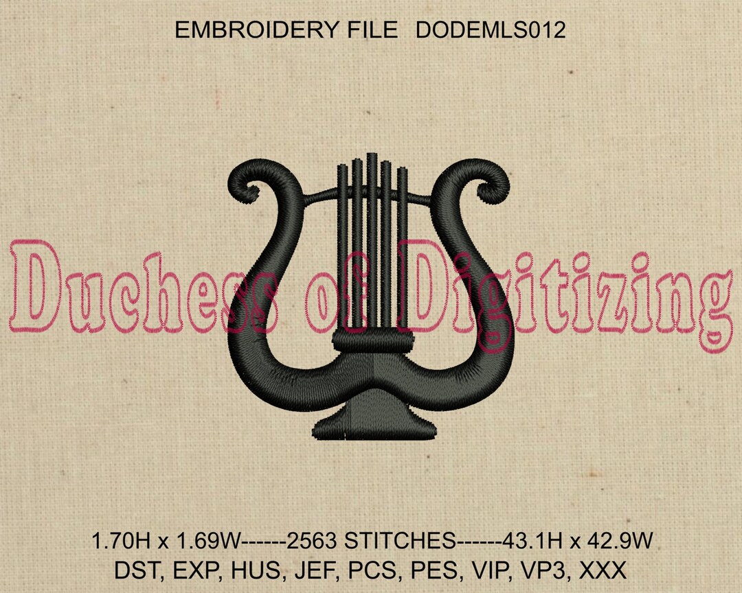 Lyre Embroidery Design, Lyre Embroidery File, Music Embroidery Design ...