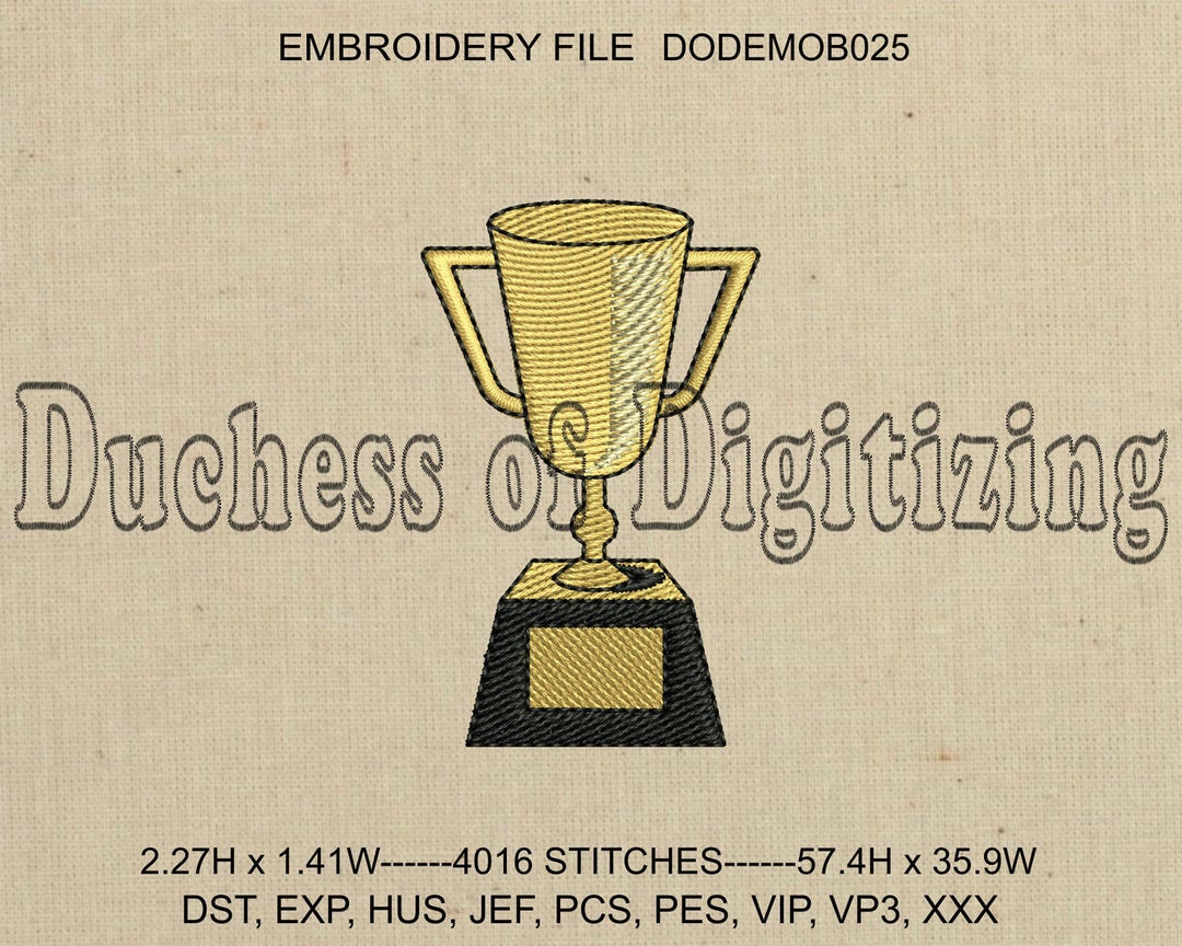 Trophy Embroidery Design, Trophy Embroidery File, DODEMOB025 - Etsy