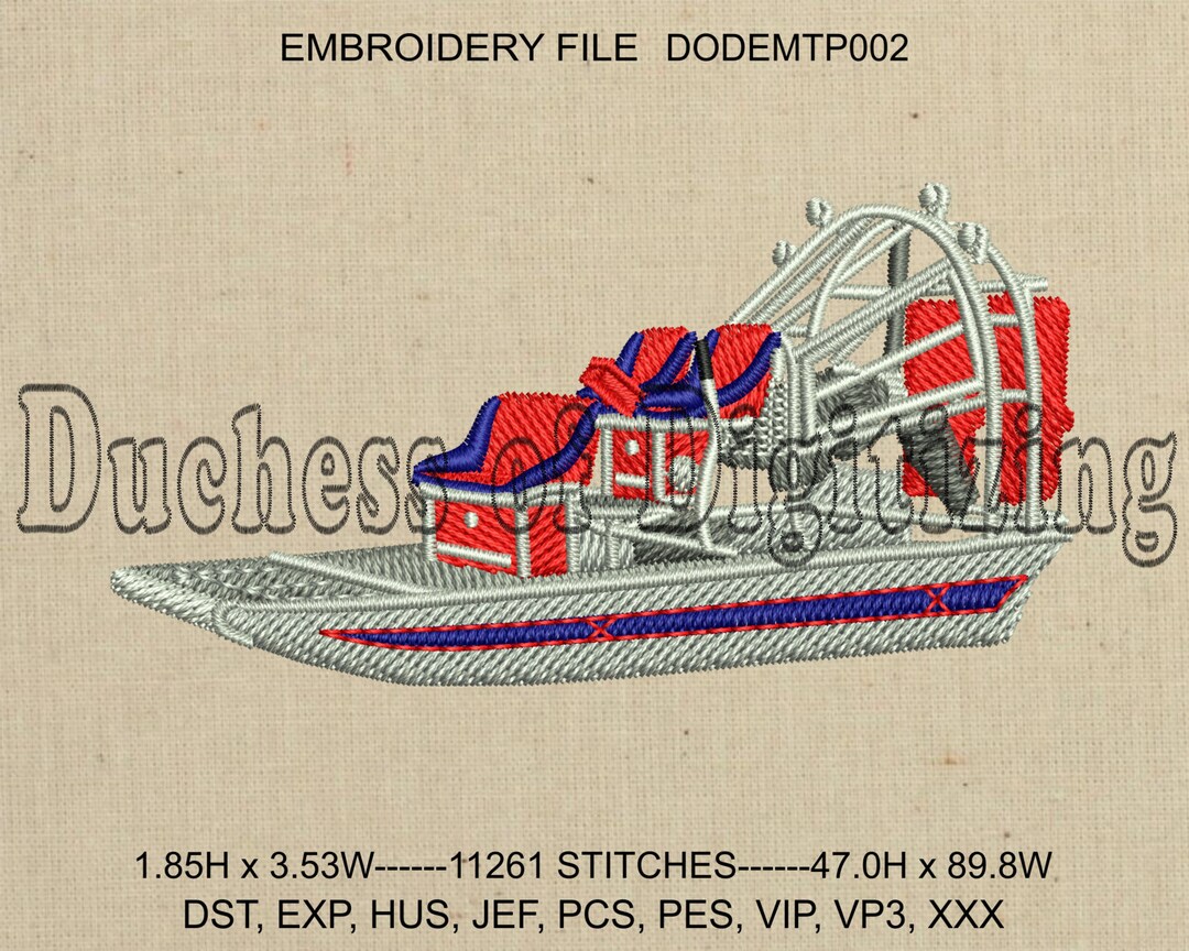 Airboat Embroidery Design, Boat Embroidery Design, Airboat Embroidery ...