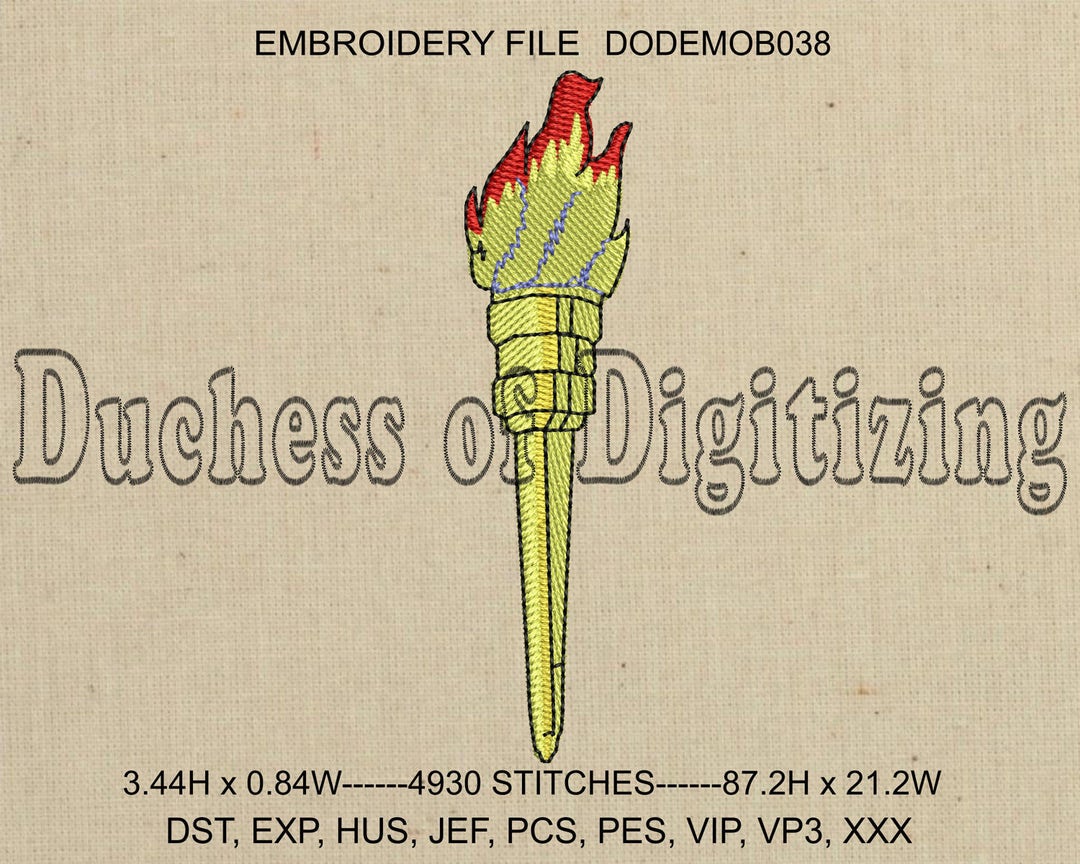 Torch Embroidery Design, Torch Embroidery File, DODEMOB038 - Etsy