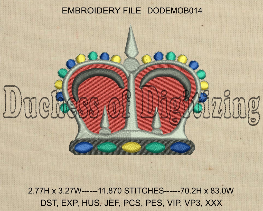 Crown Embroidery Design, Crown Embroidery File, DODEMOB014 - Etsy