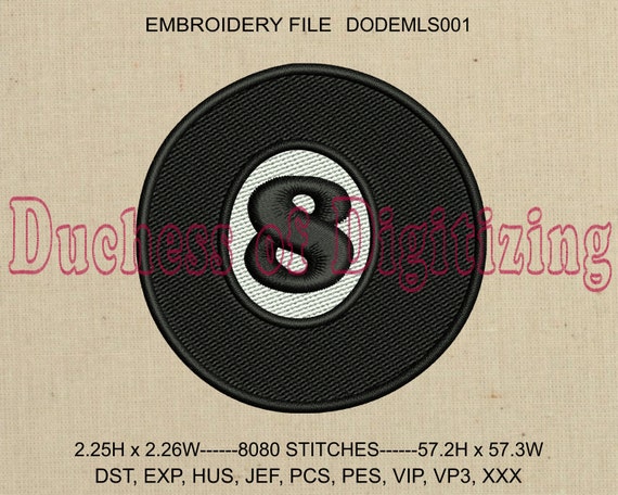 8 Ball Embroidery Design 8 Ball Embroidery File Billiards - Etsy