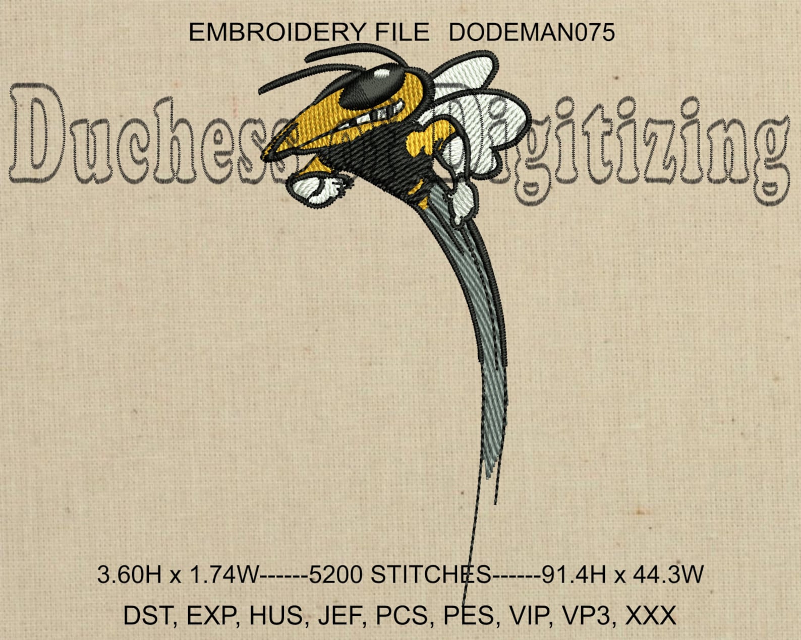 Hornet Mascot Embroidery Design Hornet Embroidery Design - Etsy