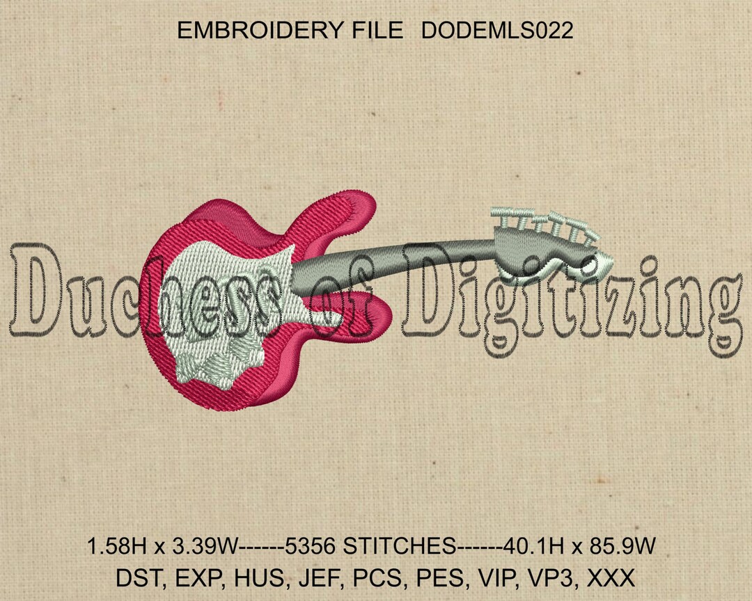 Guitar Embroidery Design, Guitar Embroidery File, Music Embroidery ...