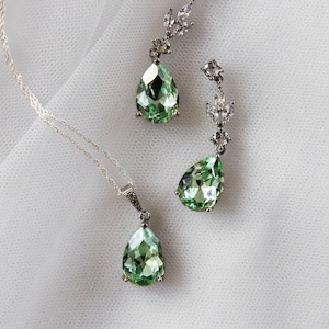 Sage Green Bridal Jewellery Set - Wedding Drop Earring Pendant Set ...