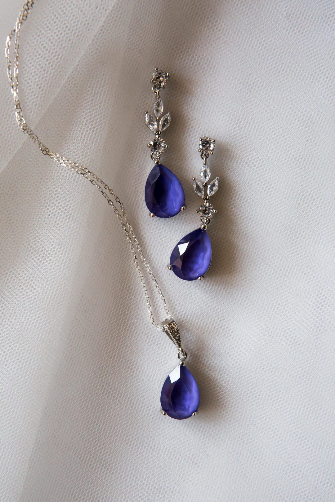 Purple Amethyst Bridal Jewellery Set - Wedding Drop Earring Pendant Set ...
