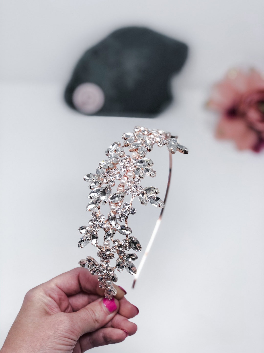 Statement Side Tiara, Bridal Headpiece, Wedding Headband, Rose Gold or ...