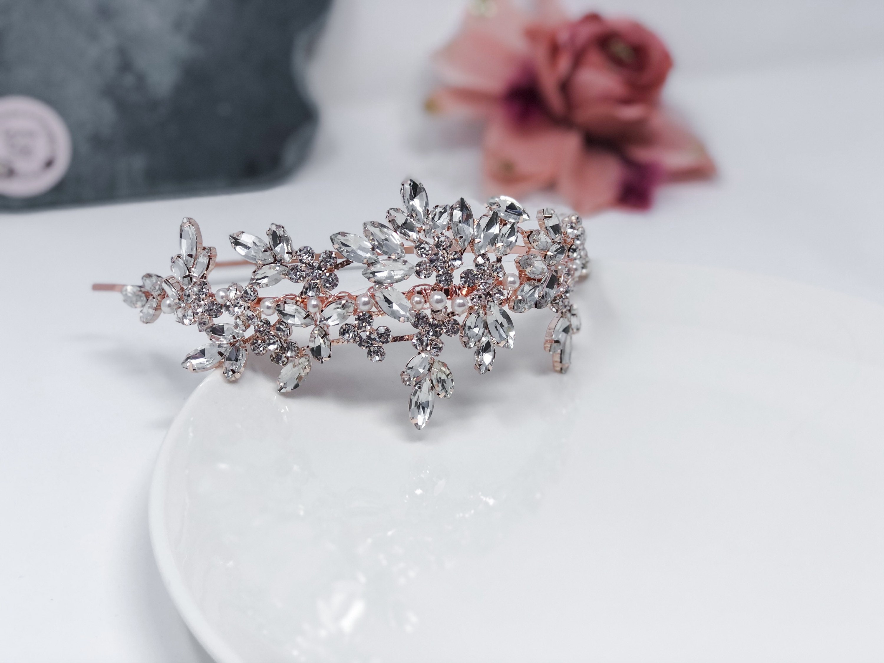 Statement Side Tiara - Bridal Headpiece - Wedding Headband - Rose Gold ...