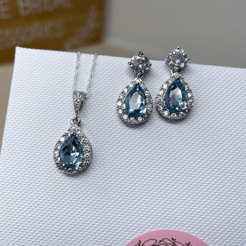 Light Blue Sapphire Bridal Jewellery Set Wedding Jewellery - Etsy
