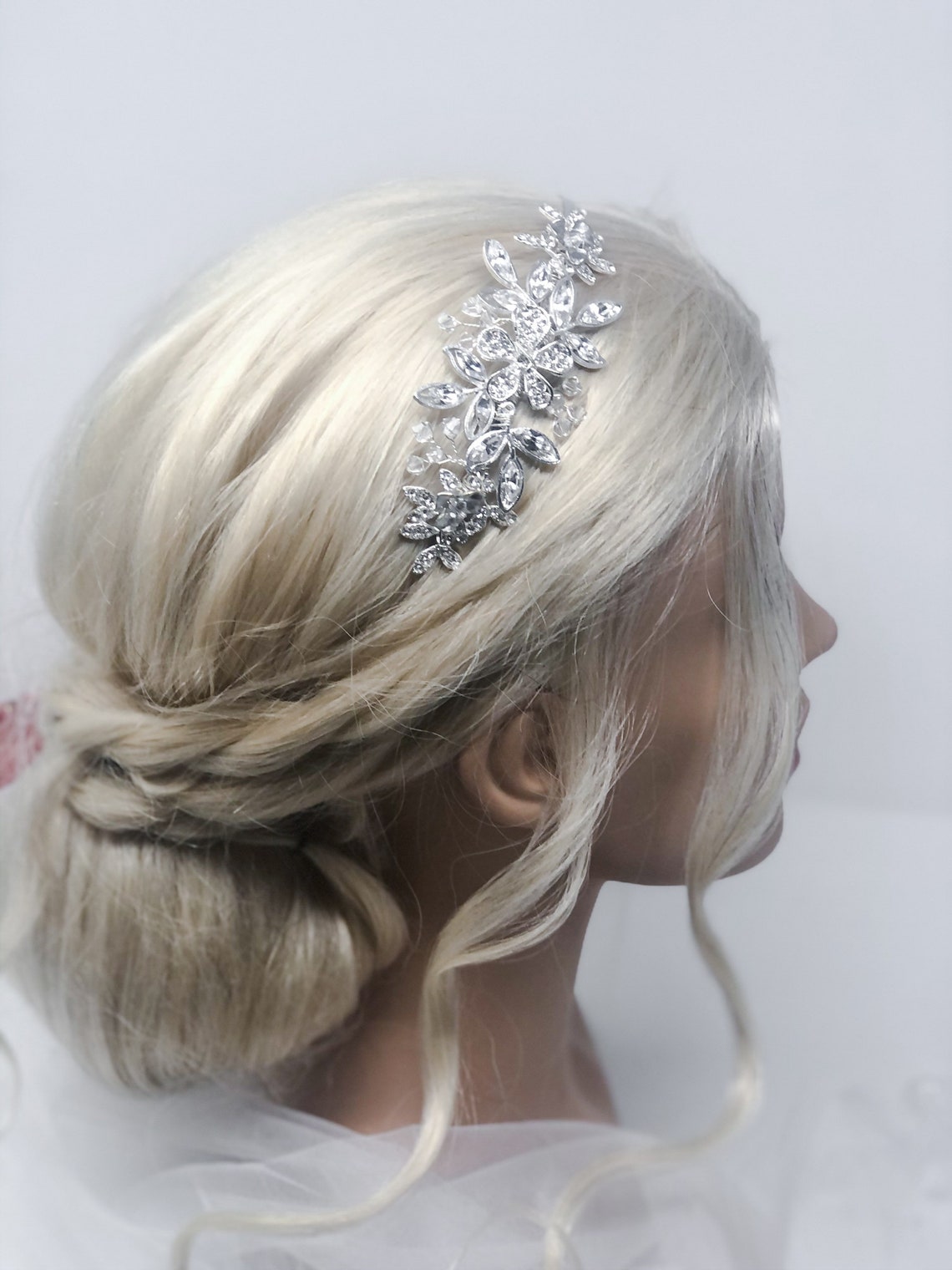 Delicate Sparky Crystal Side Tiara Bridal Headband Silver | Etsy