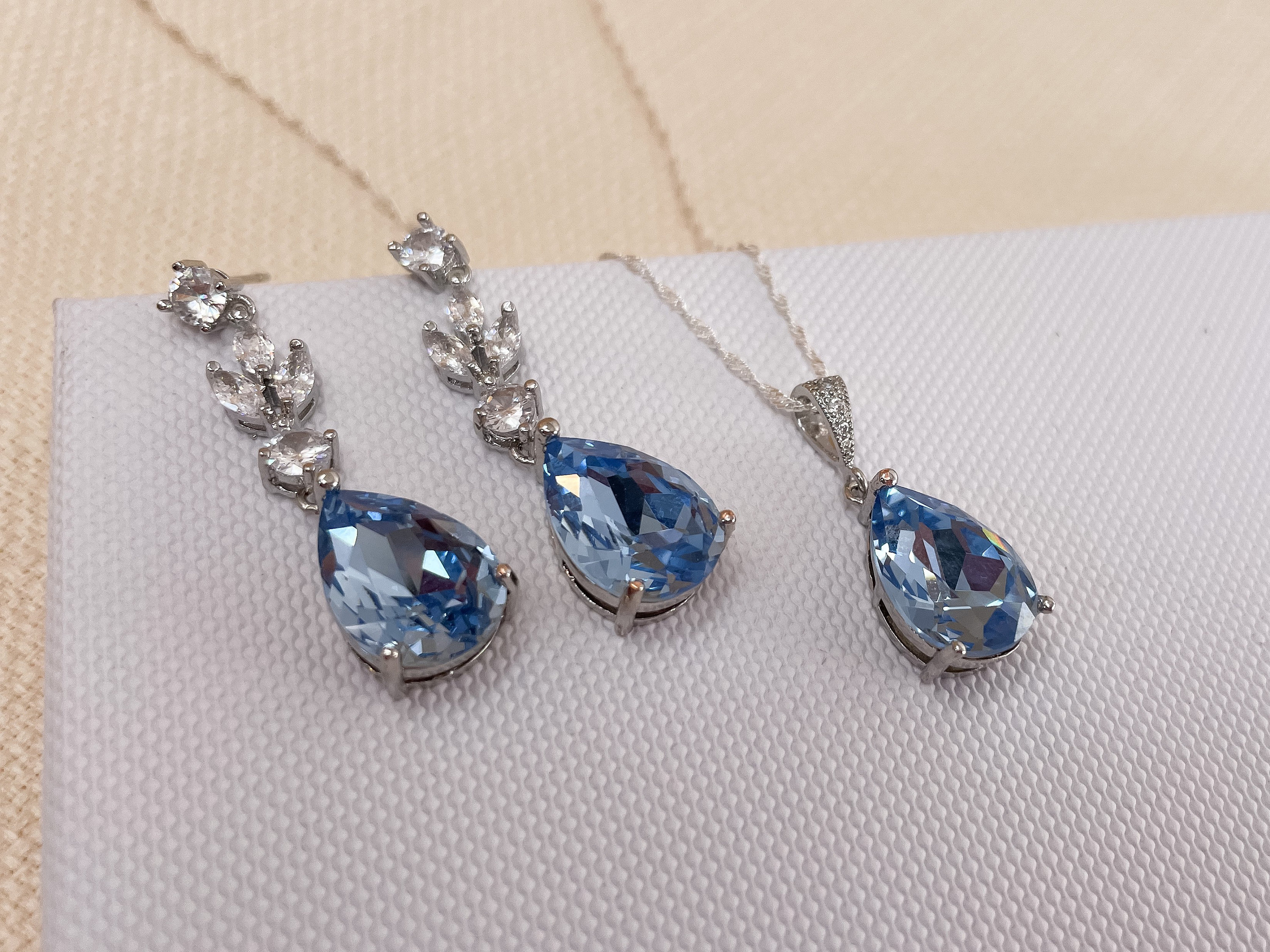 Light Blue Sapphire Bridal Jewellery Set Wedding Jewellery - Etsy UK