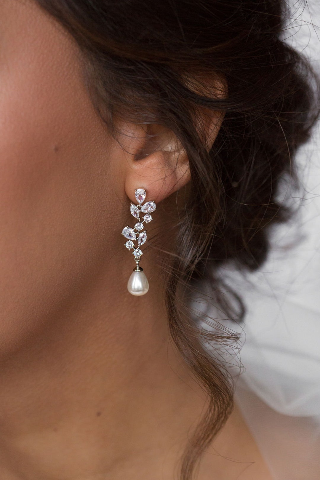Pearl Long Drop Jewellery Set Bridal Jewellery Wedding Jewellery Pearl ...