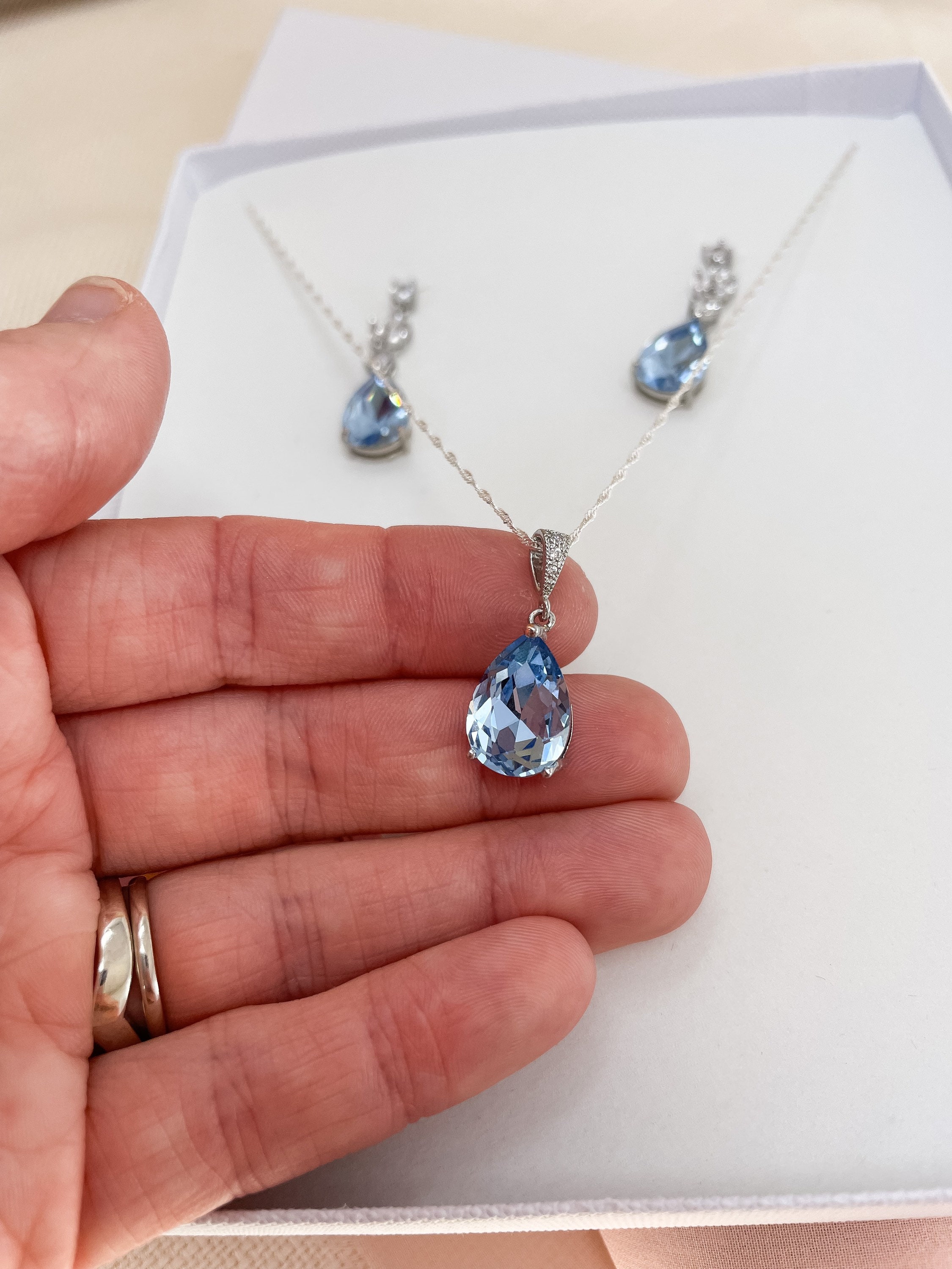 Light Blue Sapphire Bridal Jewellery Set Wedding Jewellery - Etsy