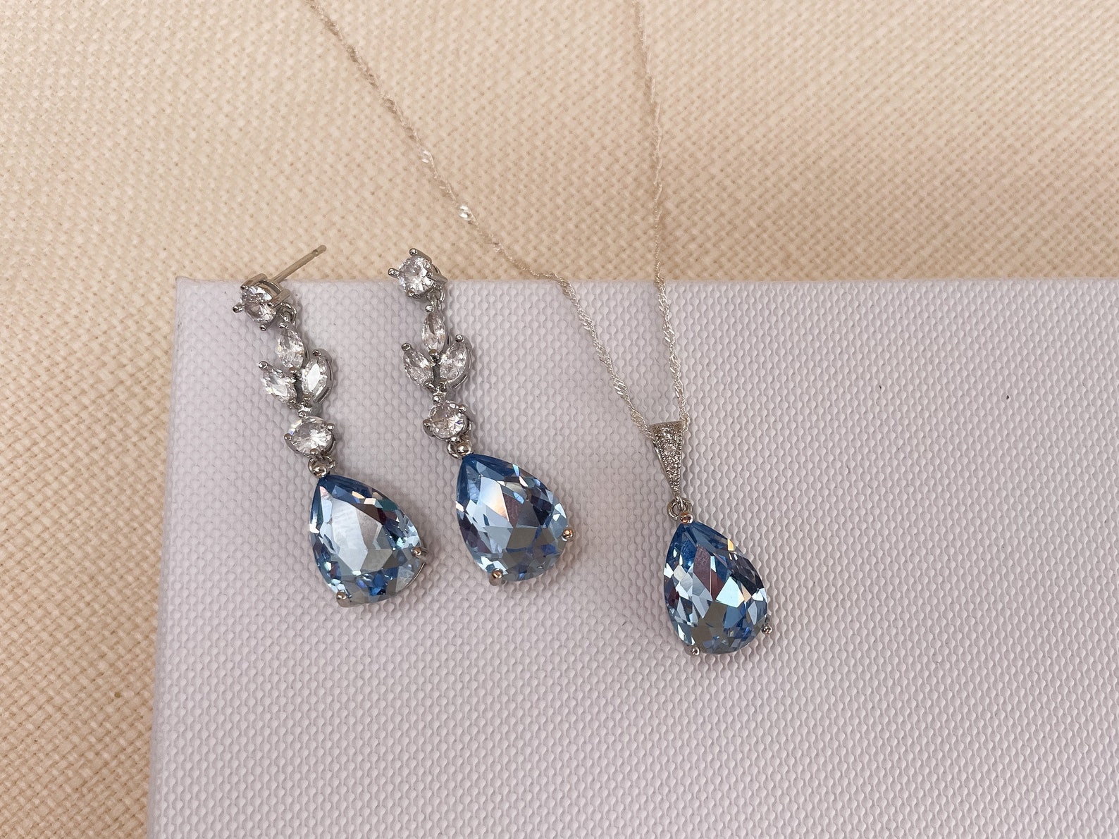 Light Blue Sapphire Bridal Jewellery Set Wedding Jewellery - Etsy UK