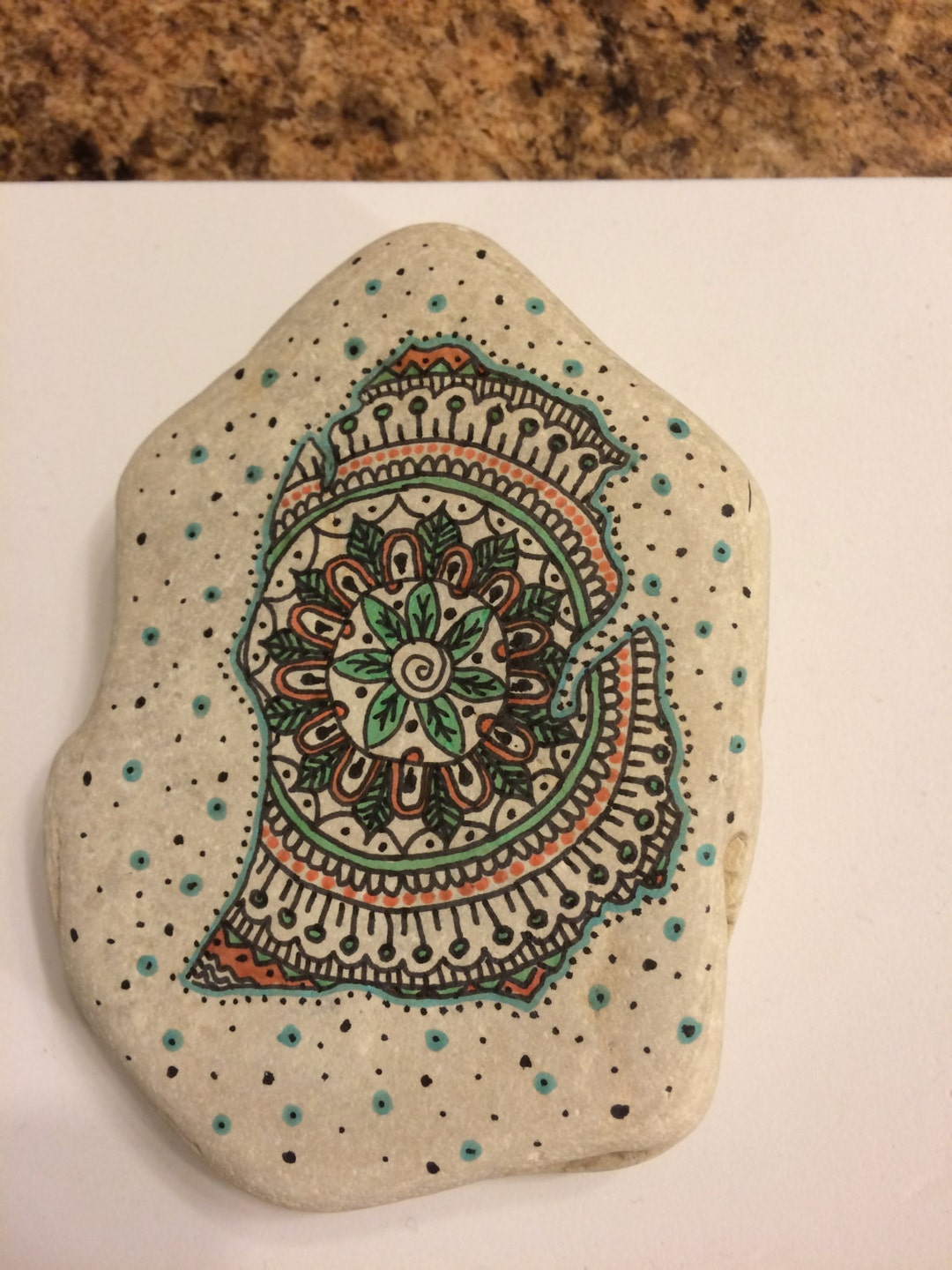 Hand Drawn Michigan Mandala on Lake Michigan Tumbled Smooth Stone - Etsy