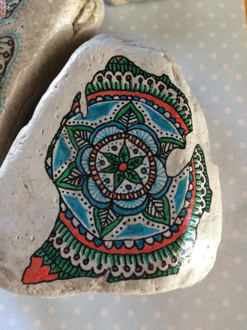 Hand Drawn Michigan Mandala on Lake Michigan Tumbled Smooth Stone - Etsy