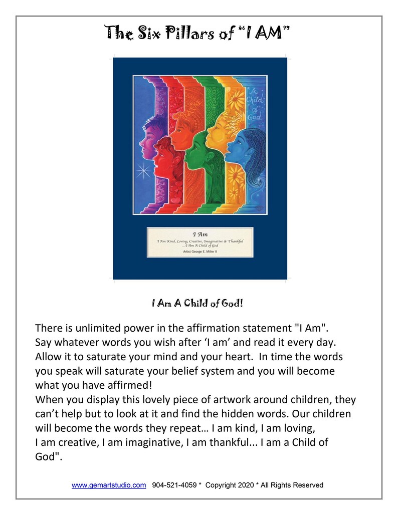 I Am Affirmation Art: Child of God, Kind, Loving, Creative - Etsy