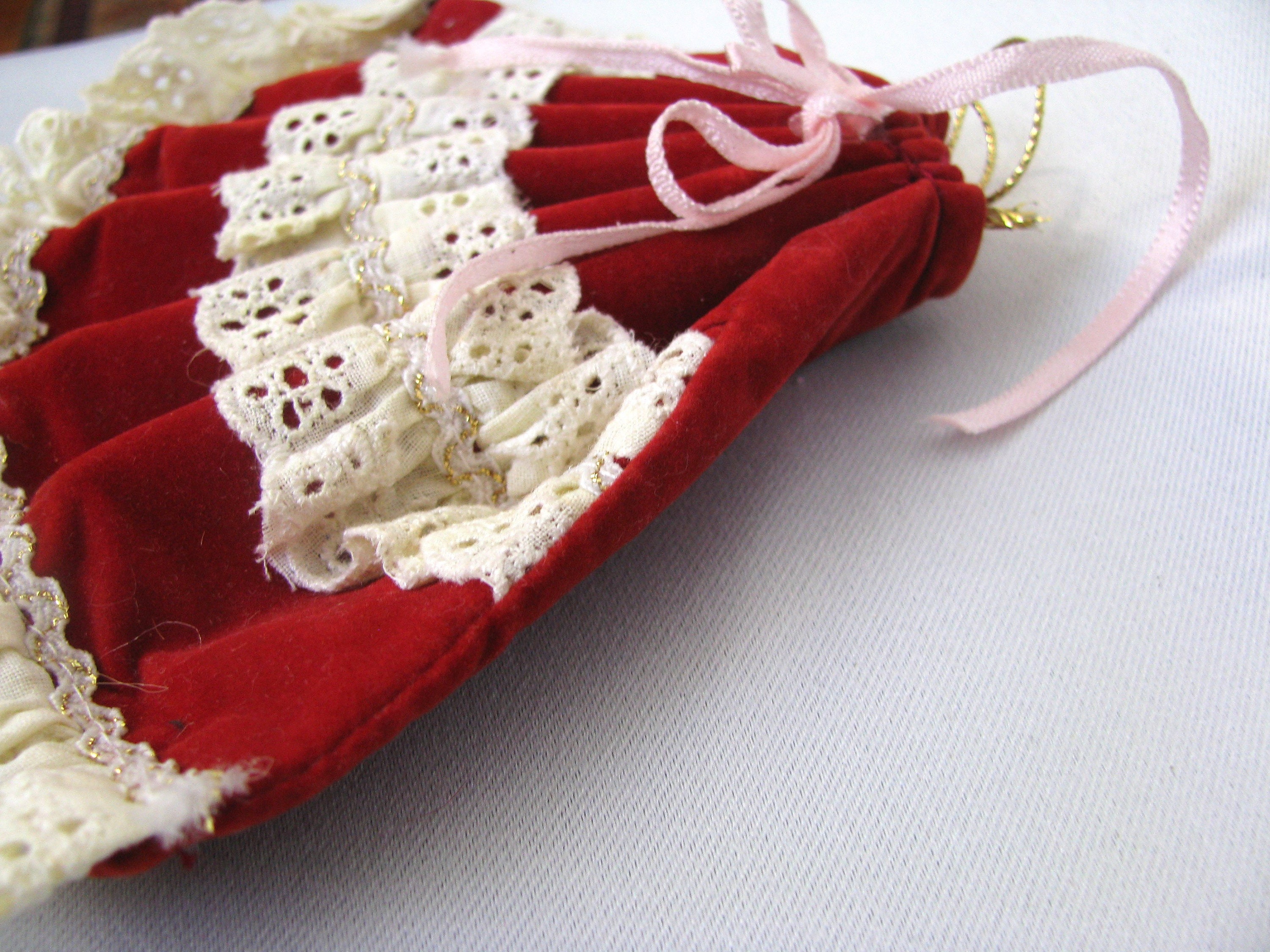 Victorian Red Velvet Fan Christmas Ornament Decorated in - Etsy