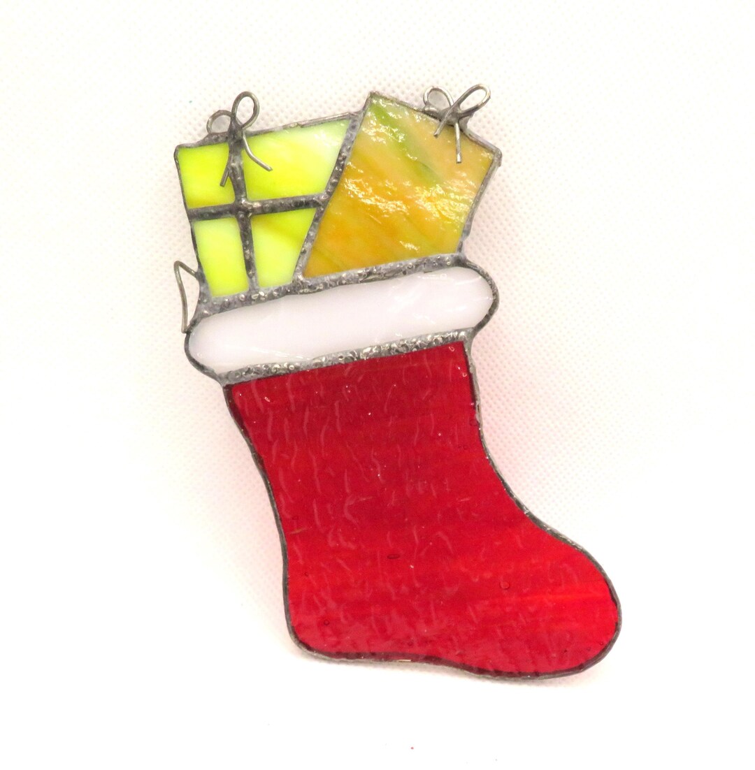 Vintage Stained Glass Christmas Stocking Ornament Hand Crafted - Etsy