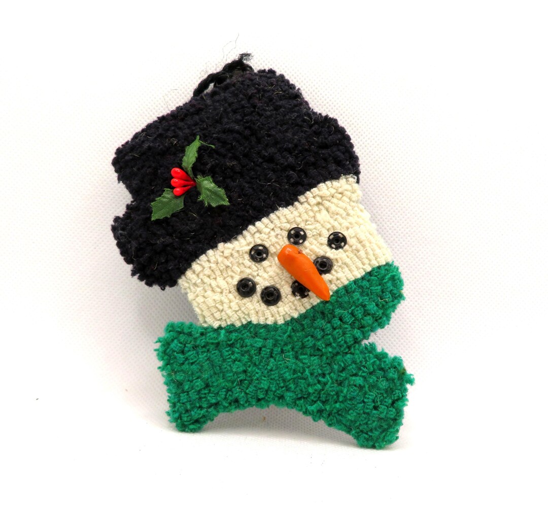 Vintage Snowman Punch Needle Christmas Ornament Handmade - Etsy