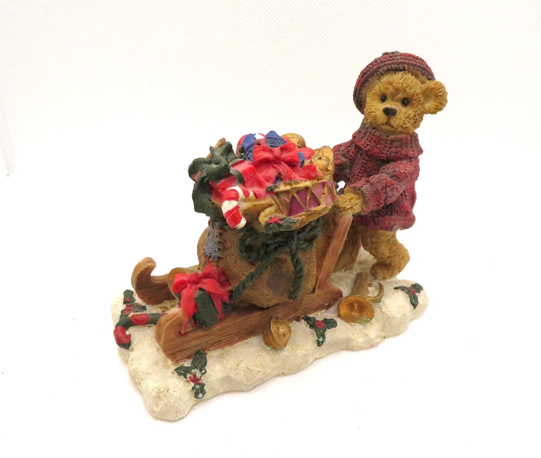 Vintage Teddy Bear Pushing a Sleigh Christmas Figurine - Etsy